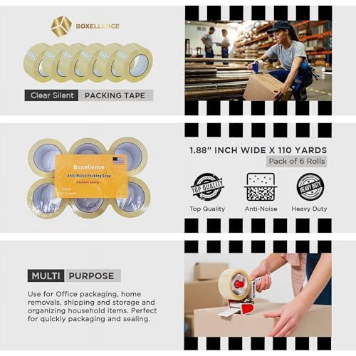Clear Silent Packing Tape 1.88" Inch Wide x 110 Yards, Industrial Heavy ...