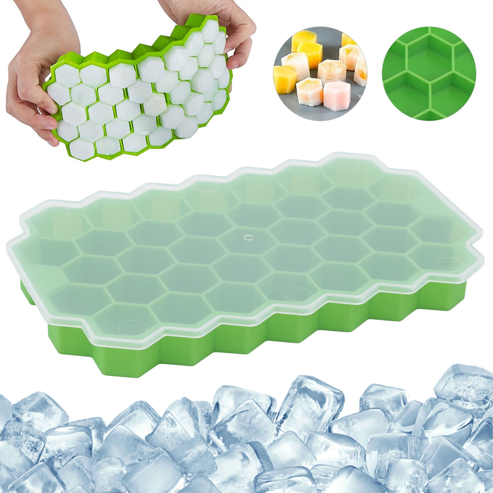 Clear Silicon Ice Cube Tray with Lids 37 Compartments,Green/Blue ...