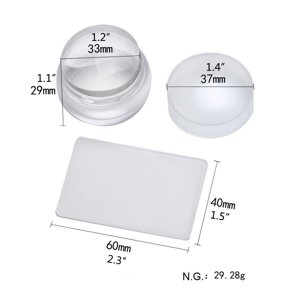 Clear Silicone Nail Art Stamp Set with Lid and Scraper Nail Art Stamper ...