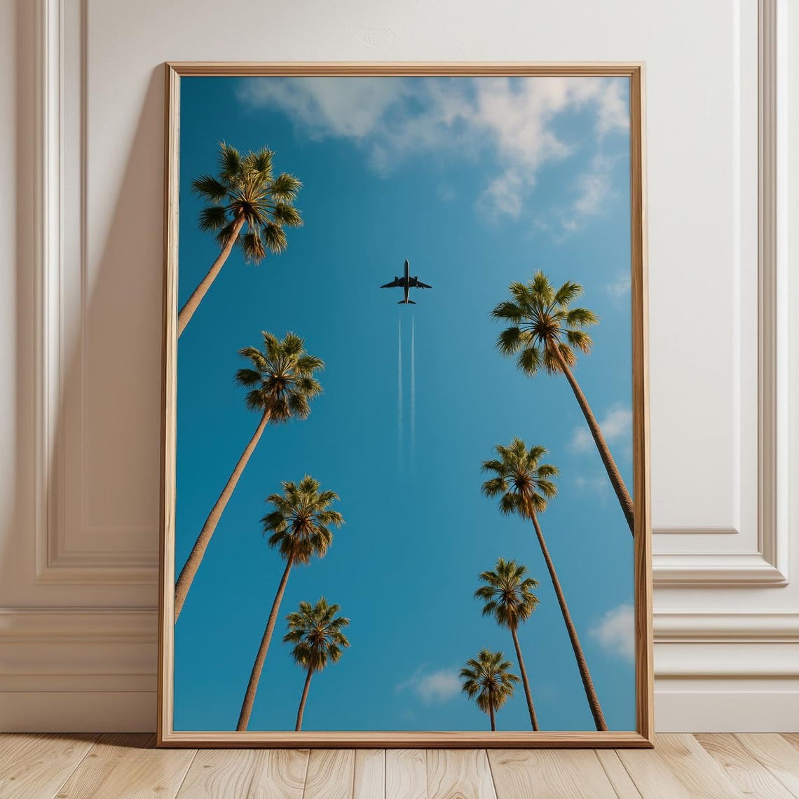 Clear Skies Poster - Tropical Palm Tree Wall Art, Blue Sky Airplane Print, Travel Aesthetic ...