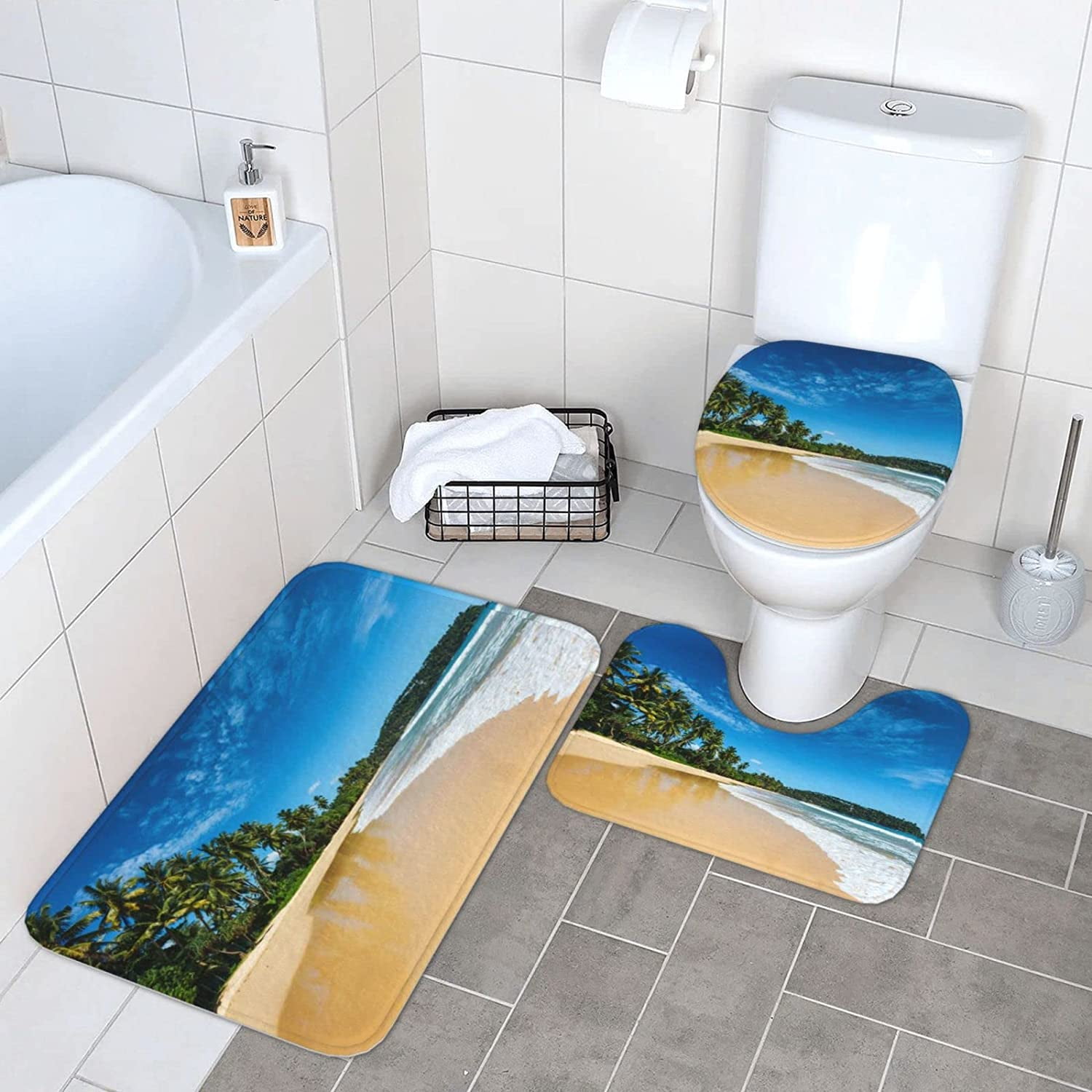 Clear Sky Beach Bathroom Rug Set 3 Pieces Ultra Soft Non Slip Bath Rugs ...