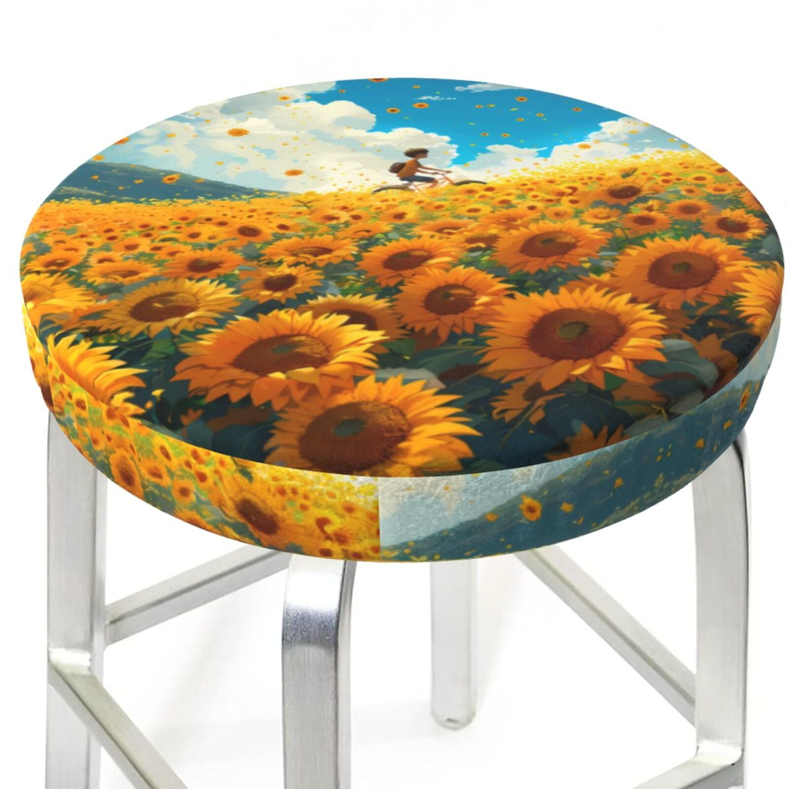 Clear Sky Sunflower Round Bar Stool Seat Covers, Elastic Round Chair ...