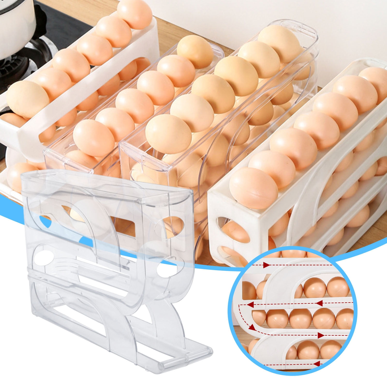Clear Slide-Out Refrigerator Door Egg Holder Tray - Auto-Rolling Access ...