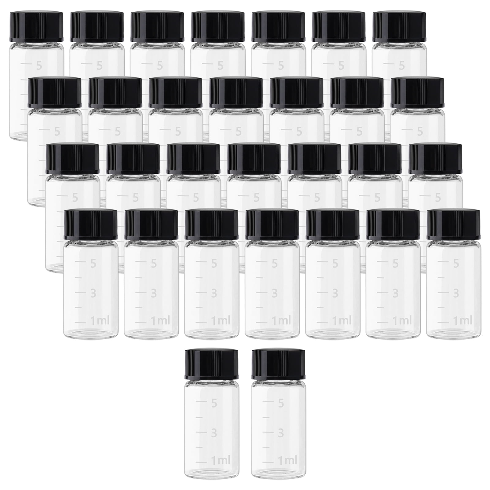 Clear Small Liquid Sample Glass Vials with Black Screw Caps 30PCS Glass ...