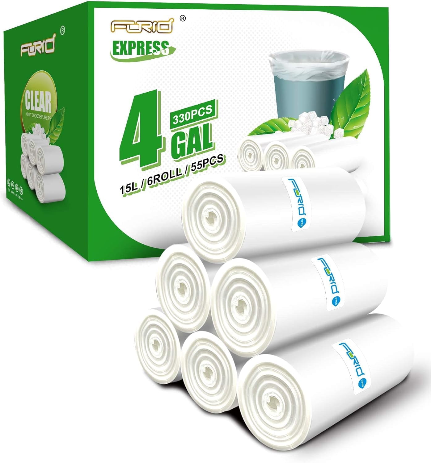Clear Small Trash Bags 4 Gallon Garba Bags Wastebasket Bin Liners 330 ...