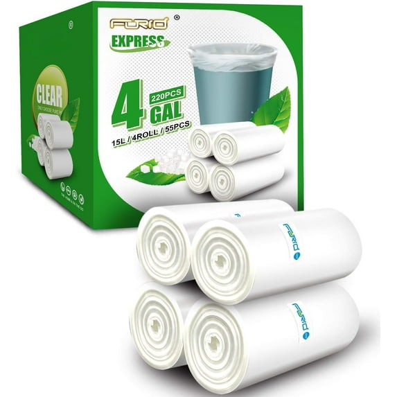 Clear Small Trash Bags, 4 Gallon Garbage Bags, Wastebasket Bin Liners ...