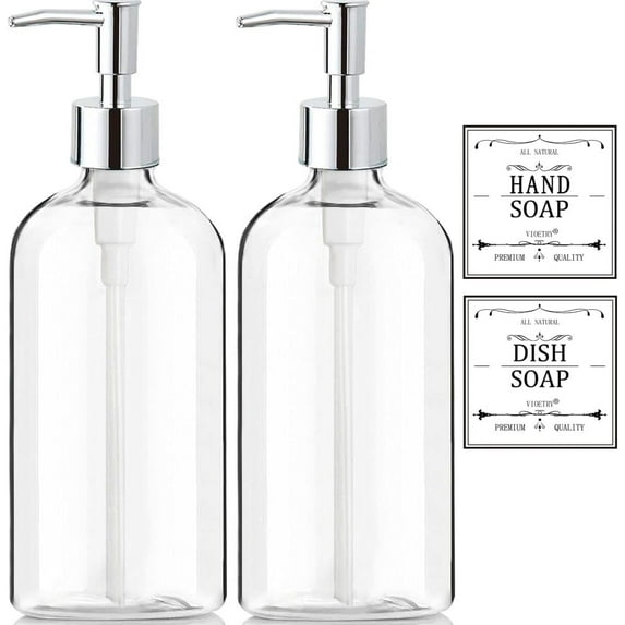 Clear Soap Dispenser with Rust Proof Pump, Waterproof Labels (2 Pack,16 ...