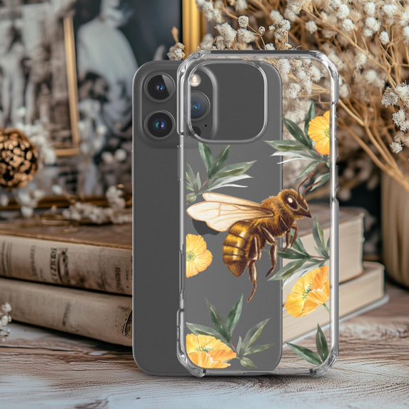 Clear Spring Flower Honey Bee Themed Phone Case with iPhone 17 to 11 ...