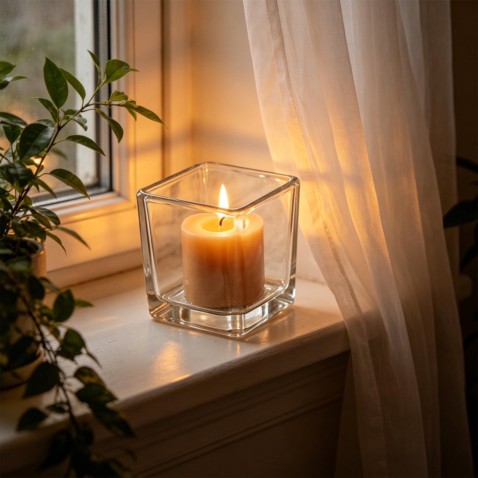 Clear Square Glass Candle Holder, Thick Heavy Duty Tealight and Votive ...