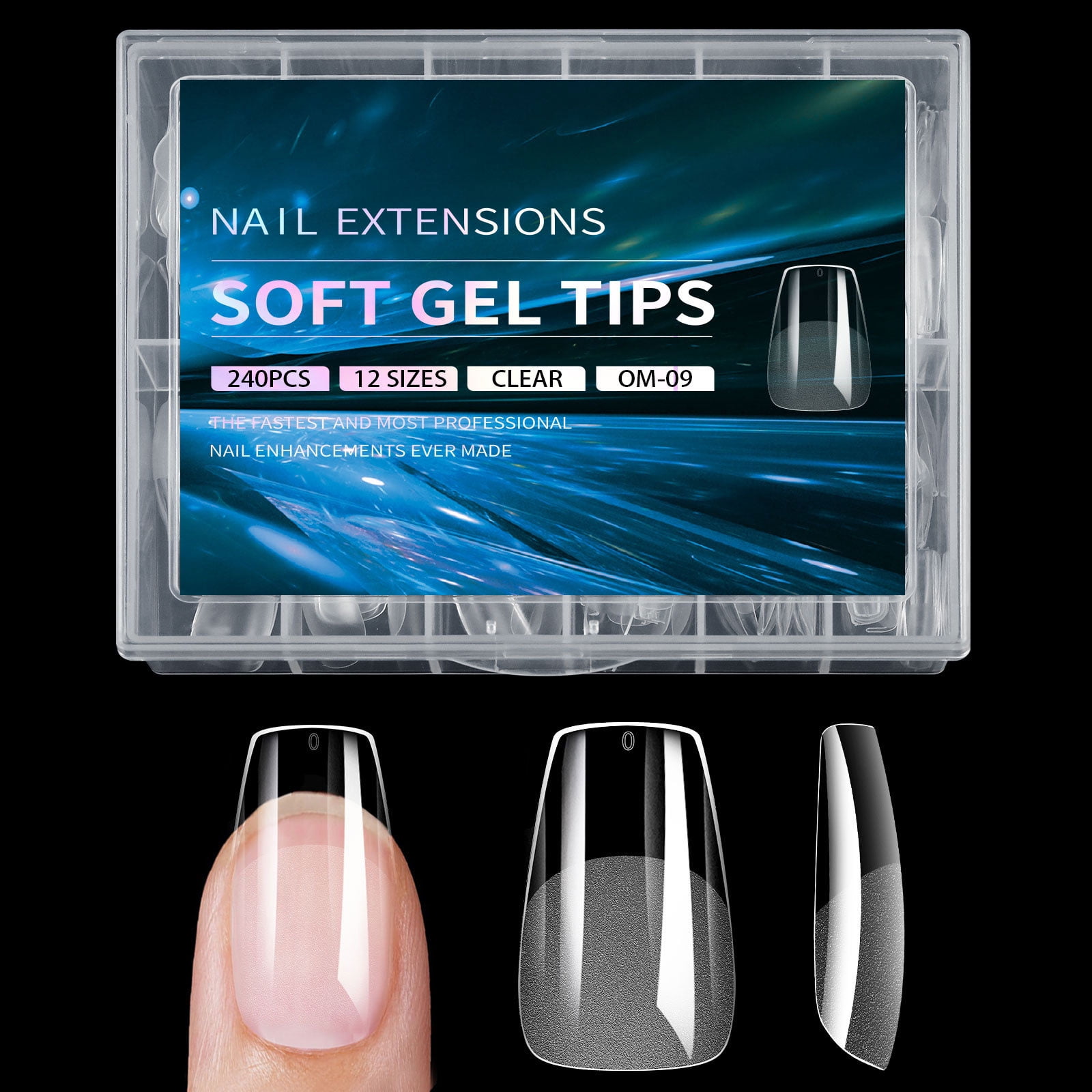 Clear Square Nails Tips Set 240Pcs Gel Full False Nails 12 Sizes Nails ...