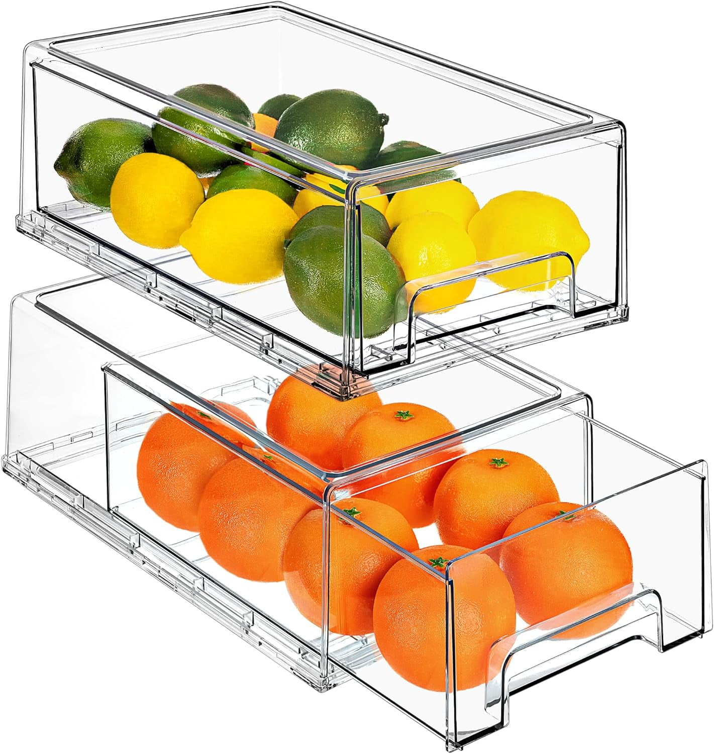 Clear Stackable Fridge Drawer Bins - Pull Out Refrigerator Organizer ...