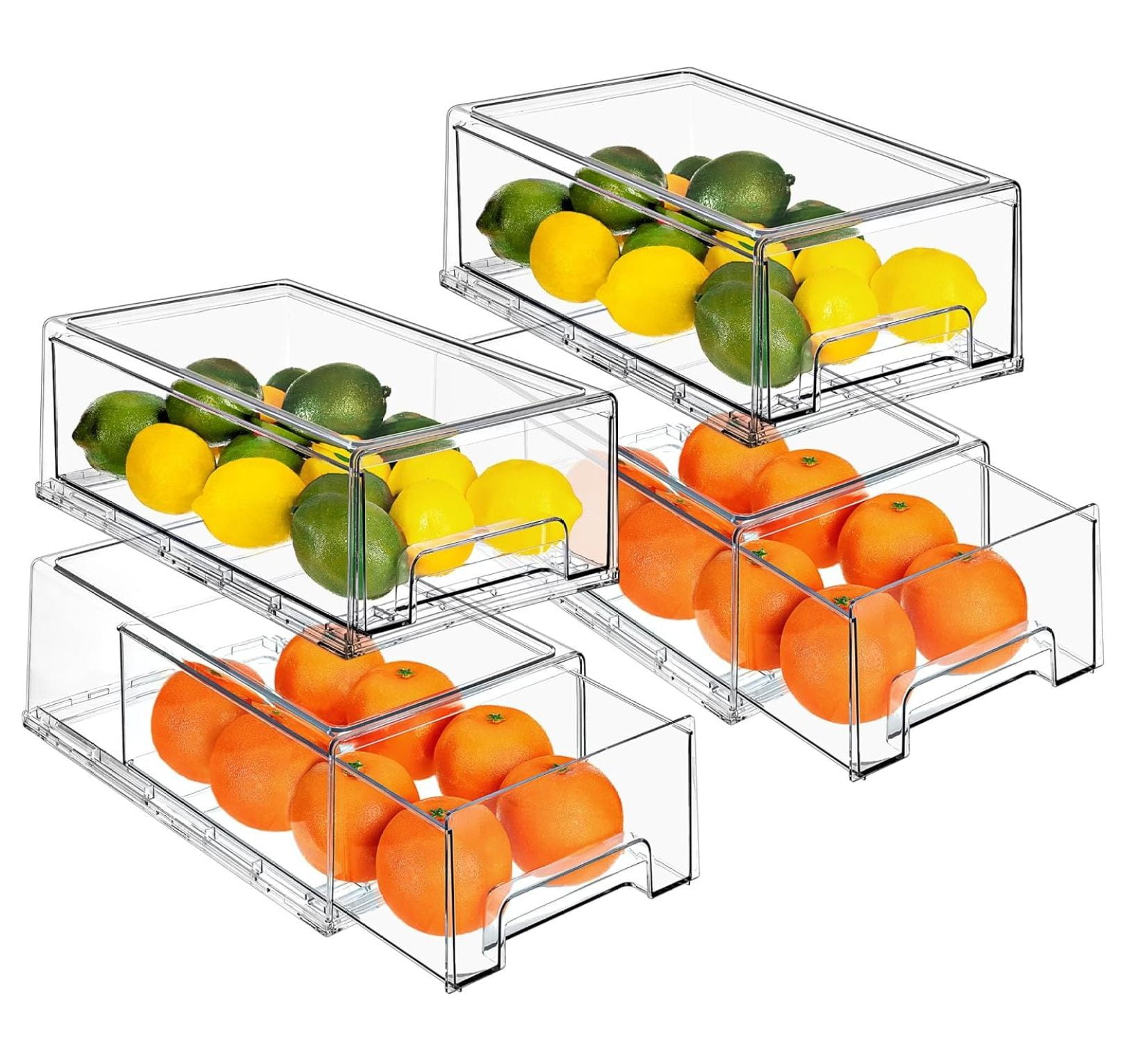 Clear Stackable Fridge Drawer Bins - Pull Out Refrigerator Organizer ...