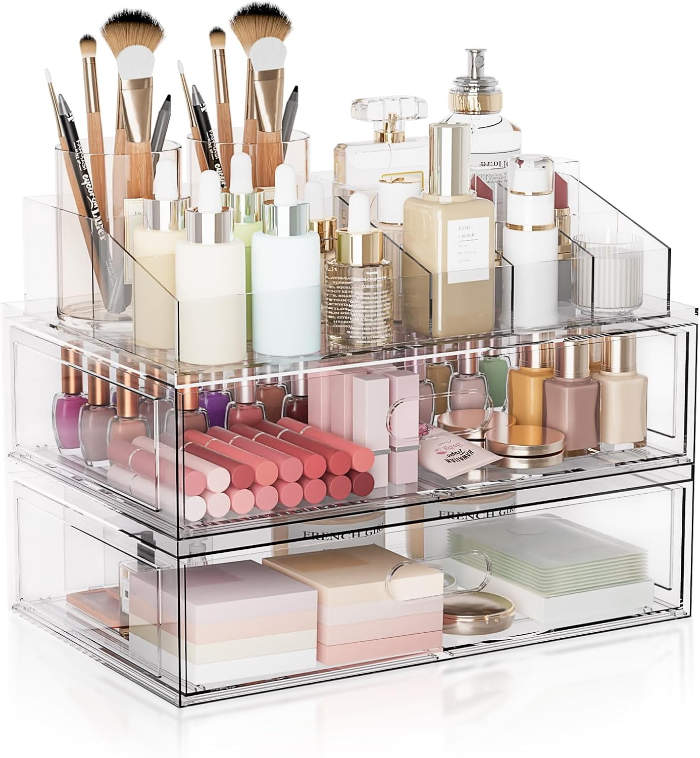 Clear Stackable Makeup Organizer with Drawer, 12''W Acrylic Storage ...