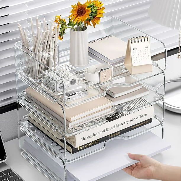 Clear Stackable Paper Trays 4 Pack, Desktop Racks with 4 File Bags ...