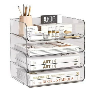 4 Pack Clear Stackable Desk Organizer with File Bags - Document Holder ...