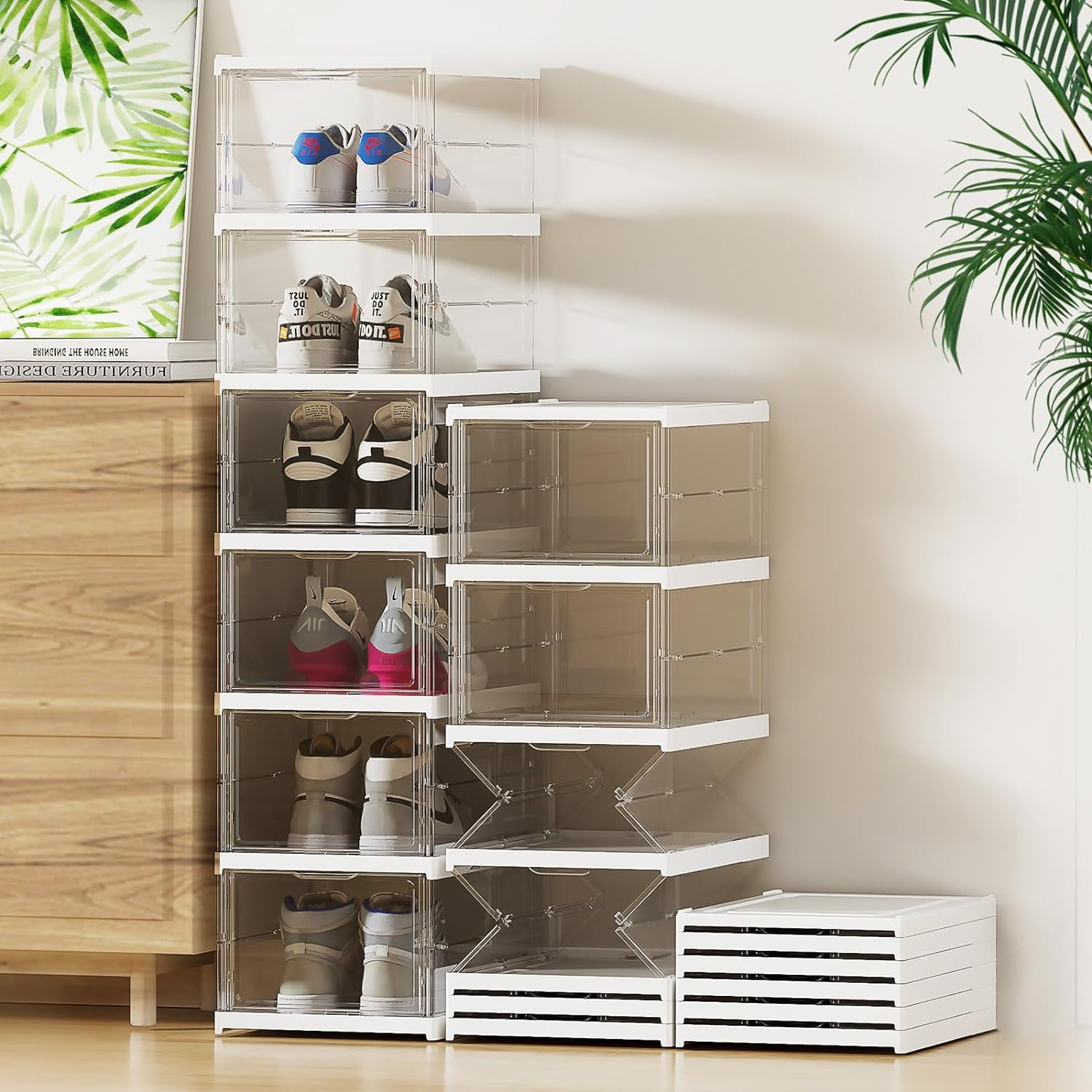 Clear Stackable Shoe Storage Boxes, No Assembly Required, Transparent ...