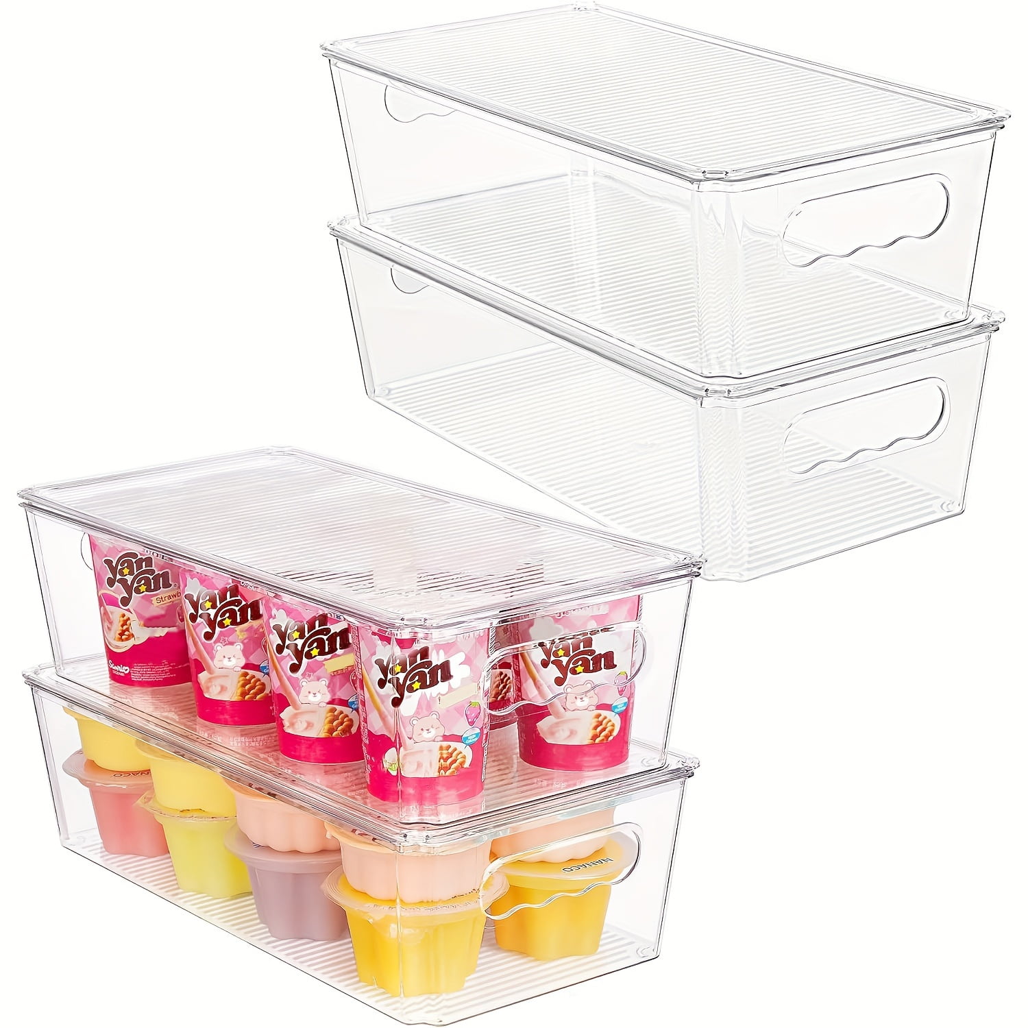 [Clear Stackable Storage Containers] 4pcs Stackable Clear Plastic ...