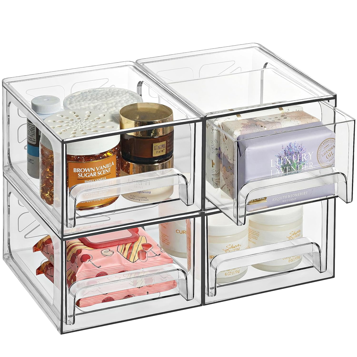 Clear Stackable Storage Drawers - 4-Pack Acrylic Makeup Organizer Bins ...