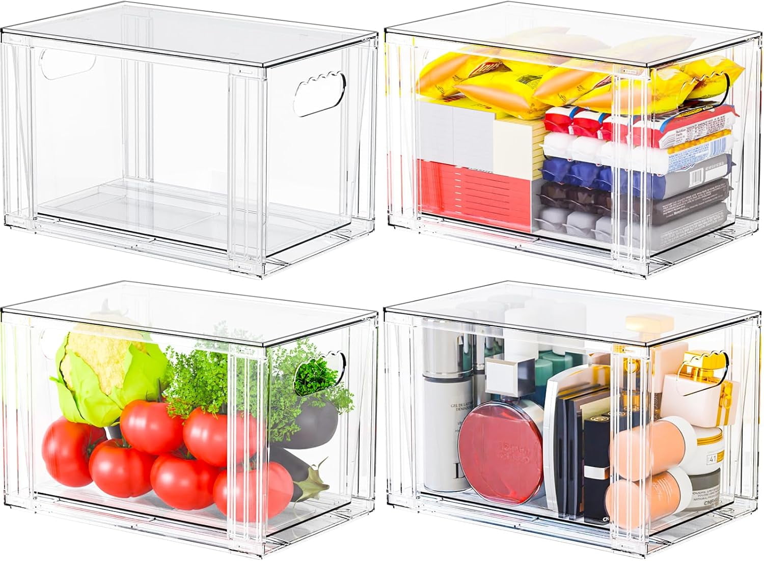 Clear Stackable Storage Drawers Organizer for Pantry,4Pack Large ...