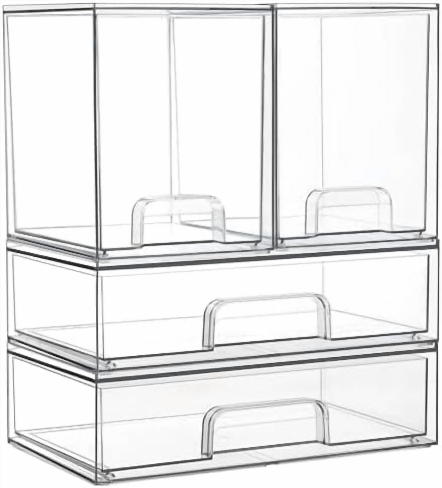 Clear Stackable Storage Drawers Set of 4, Plastic Organizer Bins for ...