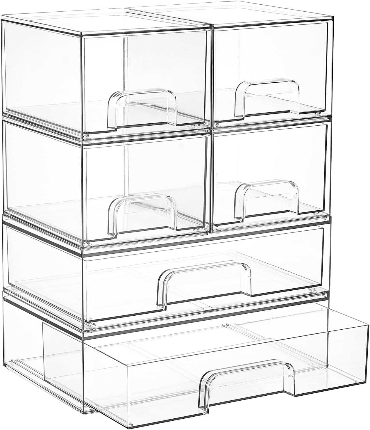 Clear Stackable Storage Drawers Set of 5, Plastic Organizer Bins for ...