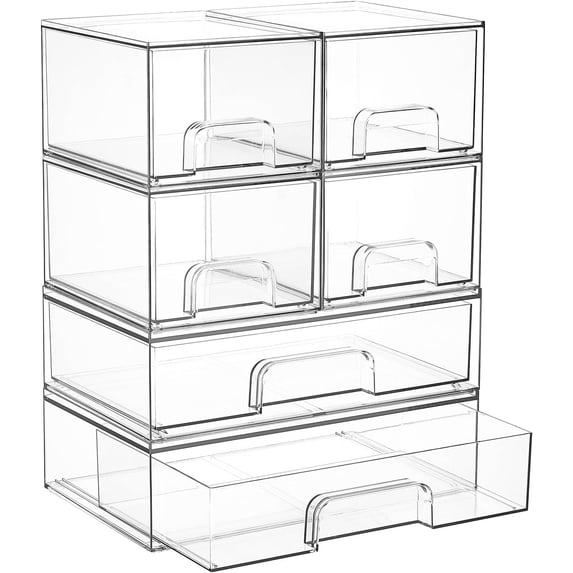Clear Stackable Storage Drawers Set of 5, Plastic Organizer Bins for ...