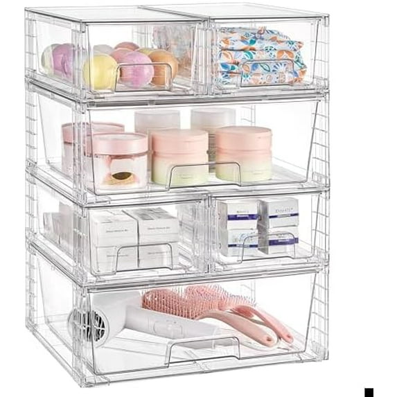 Clear Stackable Storage Drawers Set of 6, Easily Assemble Acrylic ...