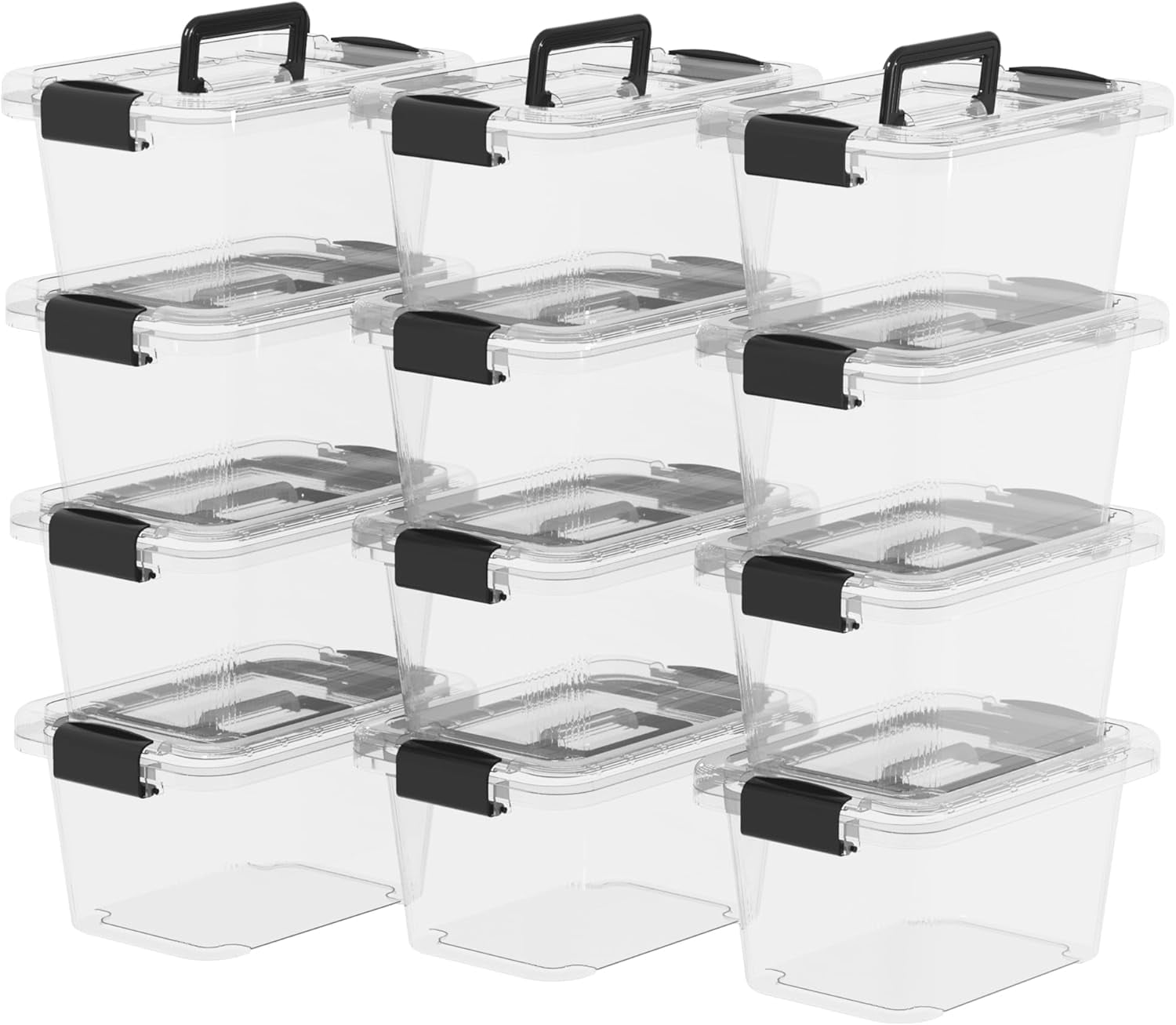 Clear Stackable and Nestable Plastic Storage Bins with Lids and Secure ...