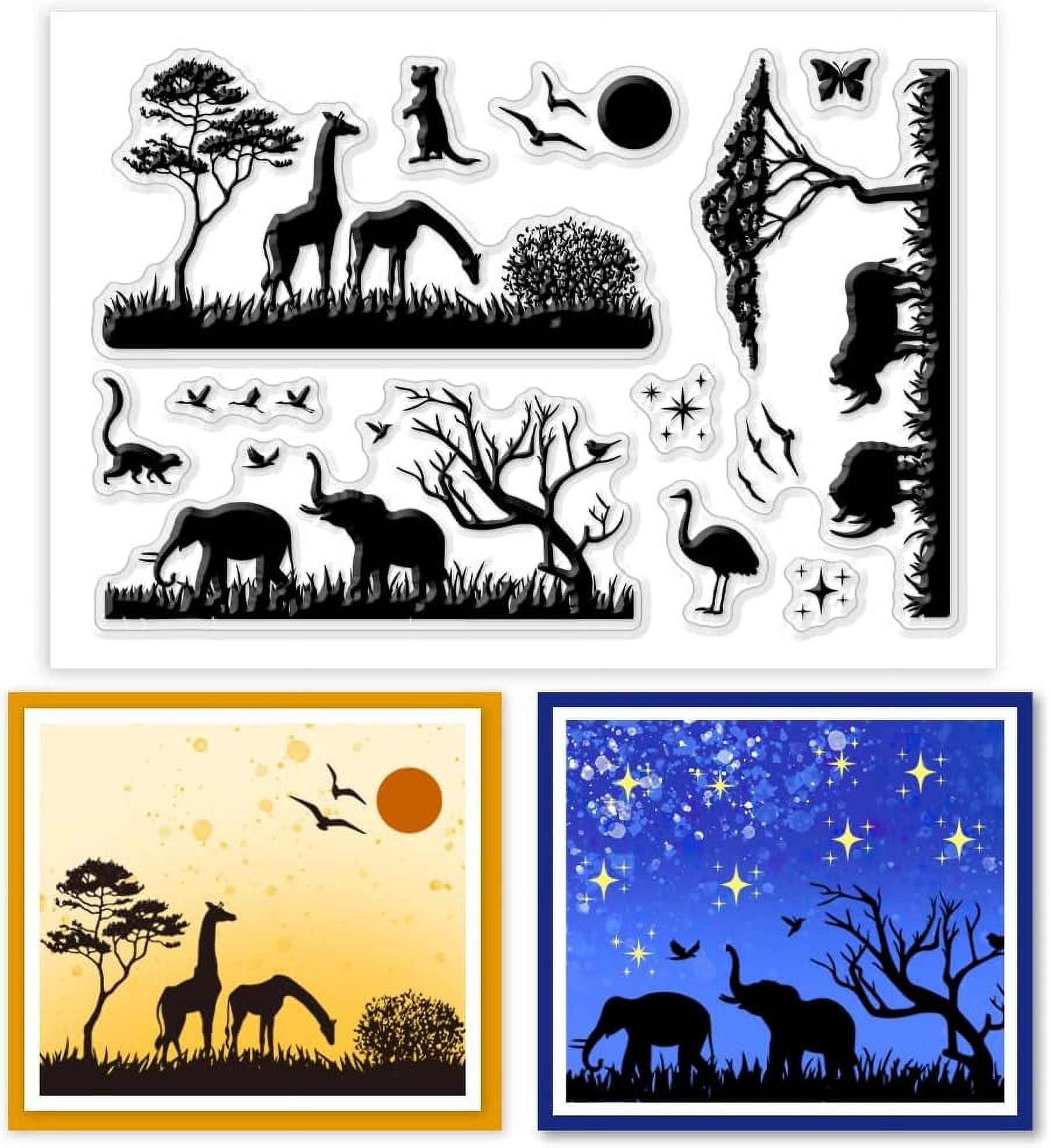 Clear Stamps Animals Silicone Stamp Giraffe Birds Trees Elephant Clear ...