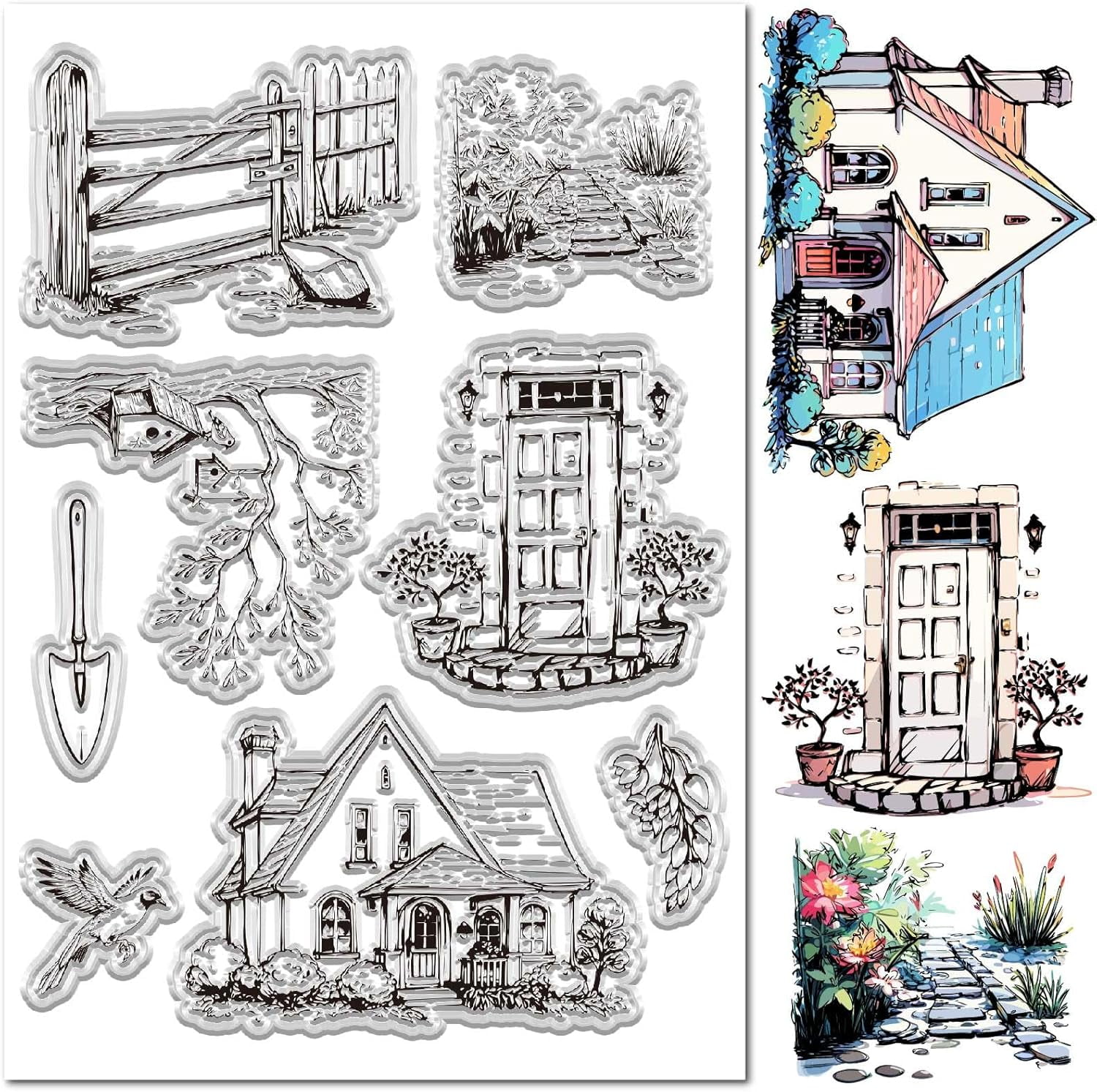 Clear Stamps Farm House Rubber Stamps Fence Eagle Tree Flower Plants ...