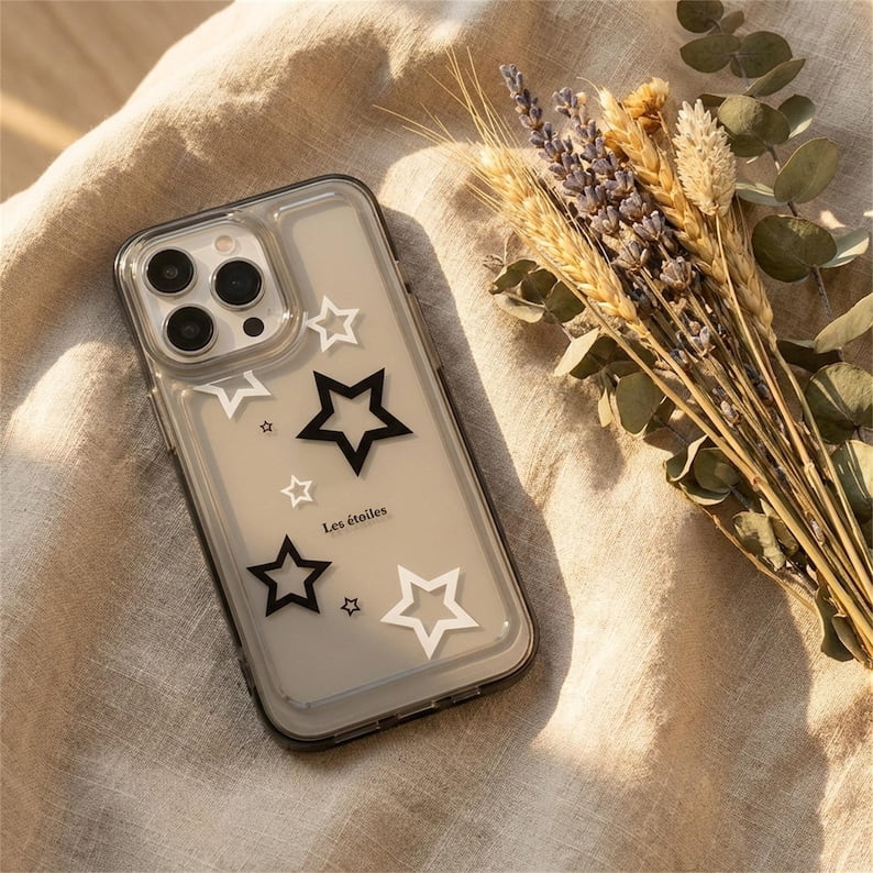 Clear Star Case, Cute Aesthetic Transparent, Minimalist Black & White ...