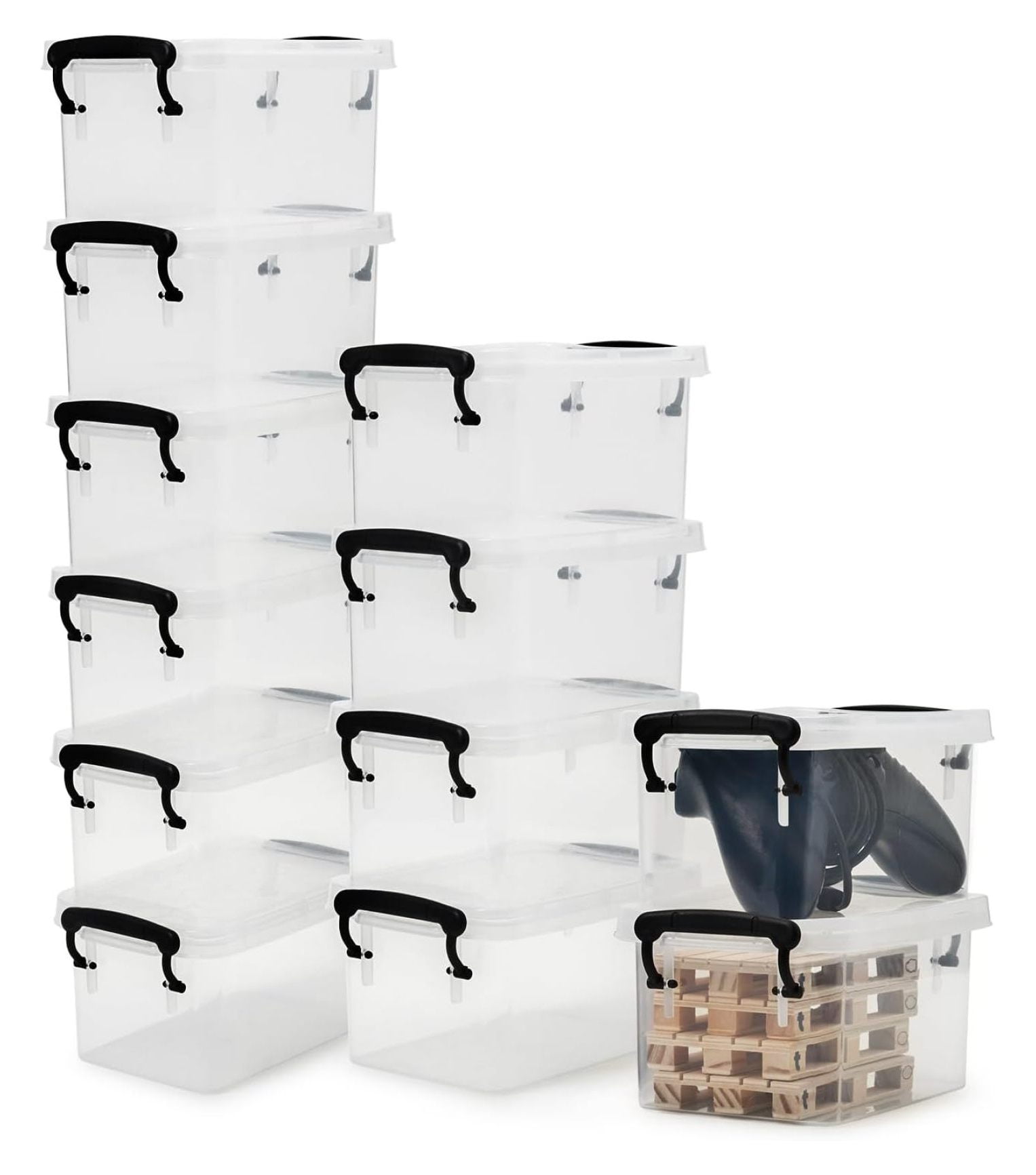Clear Storage Bin Box, 1.3 Quart Small Plastic Stackable Organizer ...
