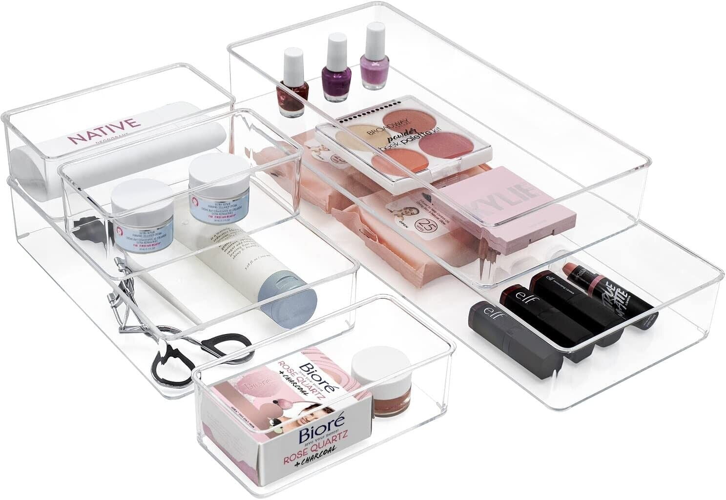 Clear Storage Bin Drawer Organizers for Cosmetic Skin Care Supplies -4 ...