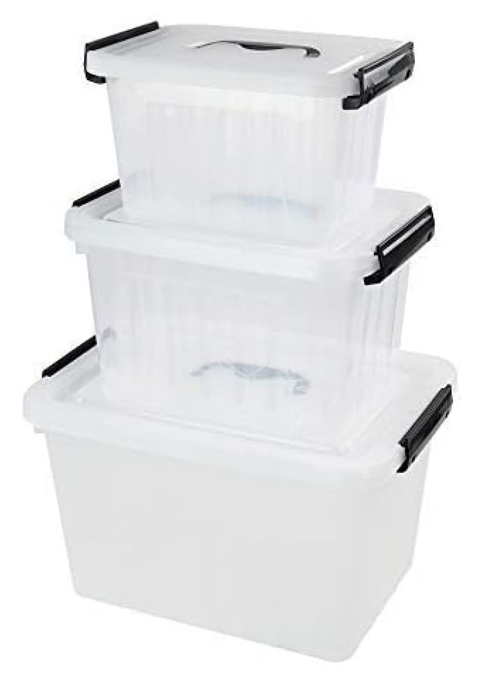 Clear Storage Bin, Plastic Stackable Box/Container with Lid and Black ...