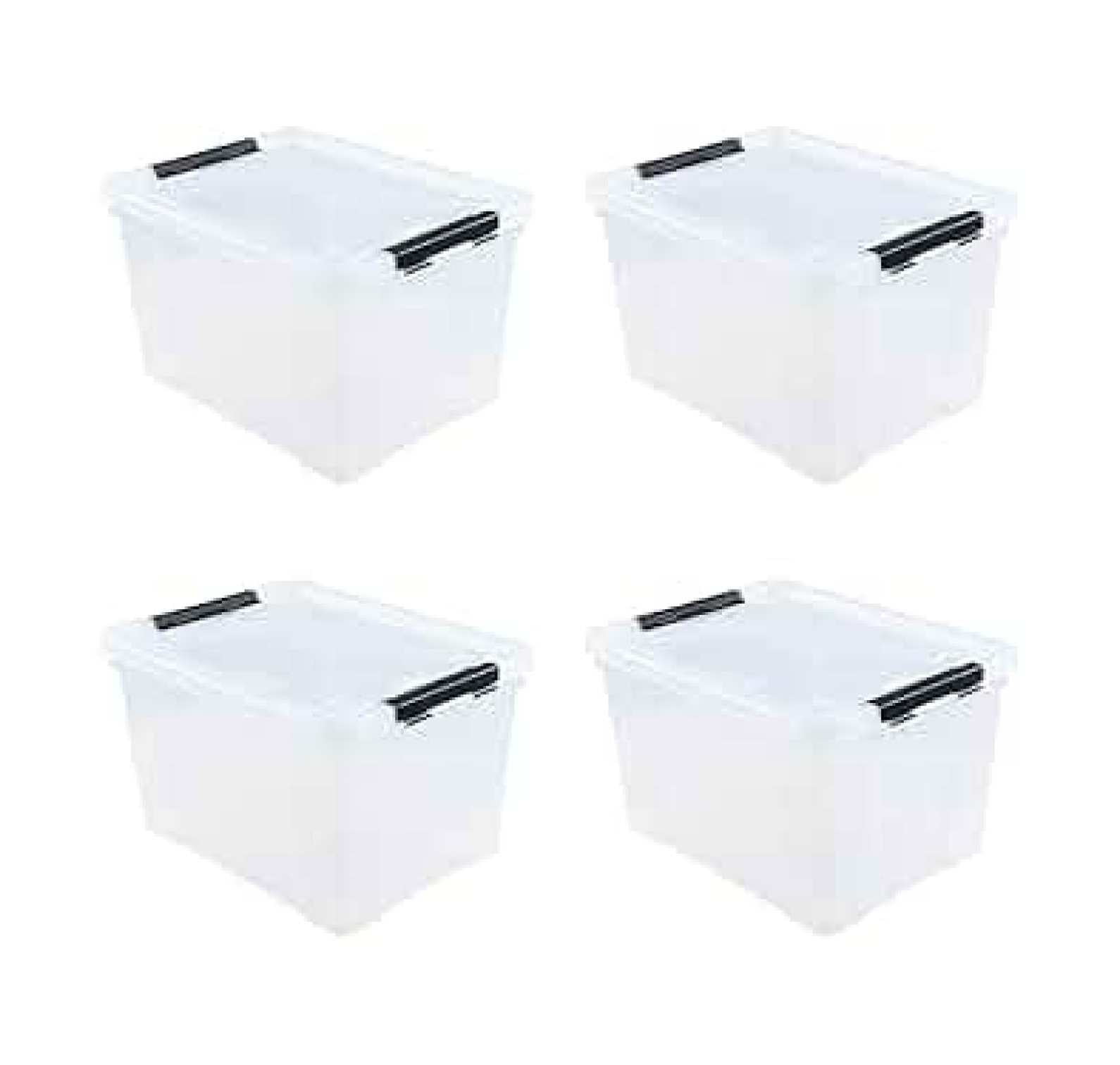 Clear Storage Bins 4-Pack, 50L Wheeled Plastic Storage Boxes with Lids ...