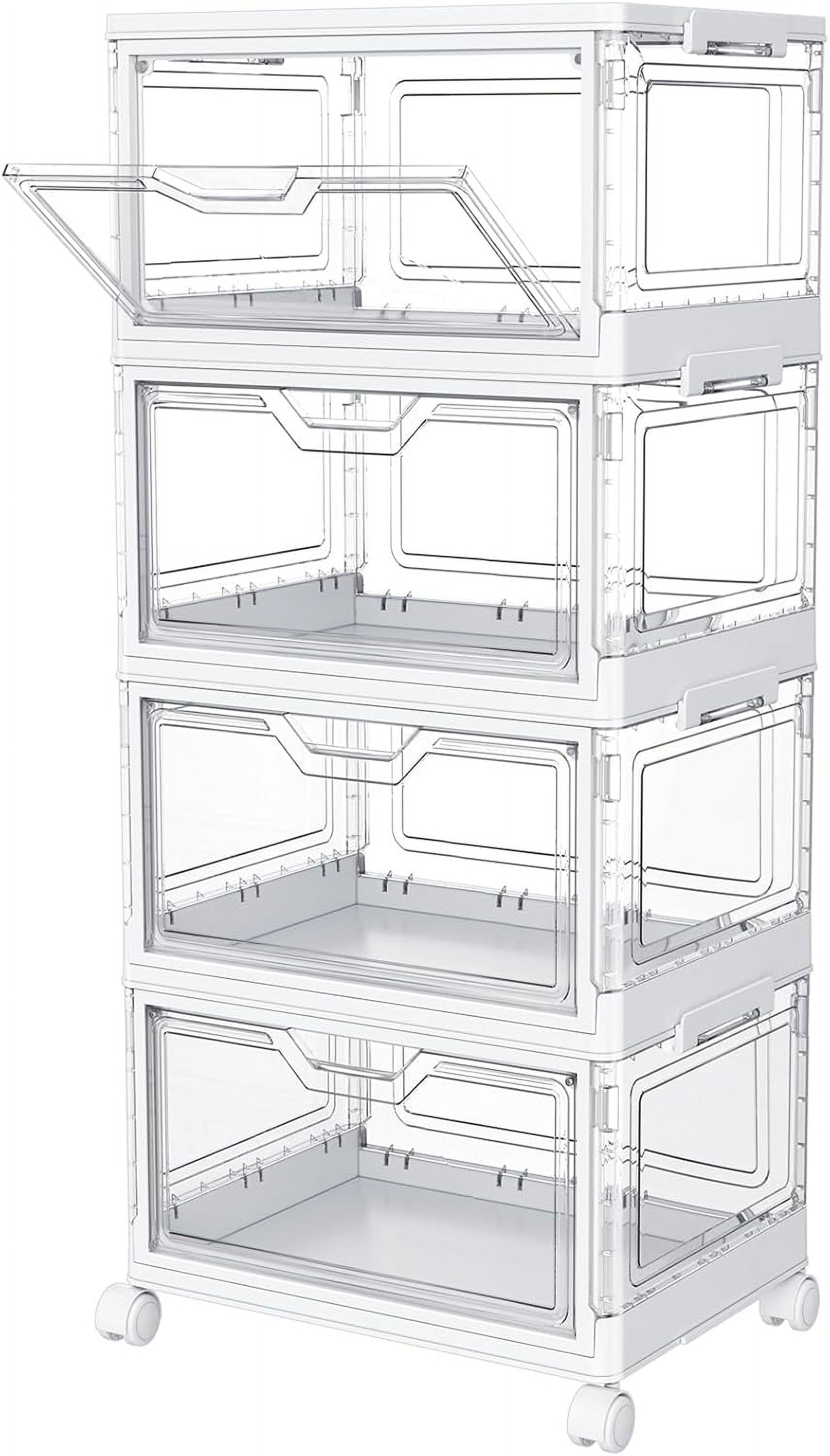 Clear Storage Bins with Lids,4 Tier Plastic Bins with Wheels,Stackable ...