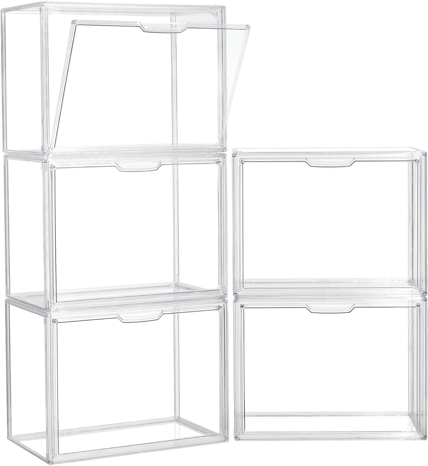 Clear Storage Bins with Lids, 5 Pack Acrylic Display Case with Magnetic ...