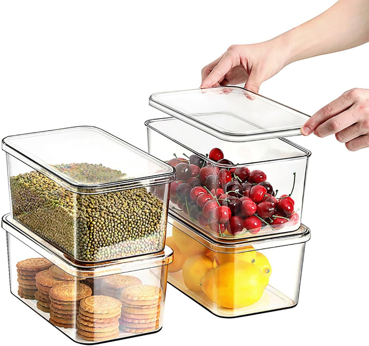 Clear Storage Bins With Lids,5 Packs Food Storage Organizer,Cabinet ...
