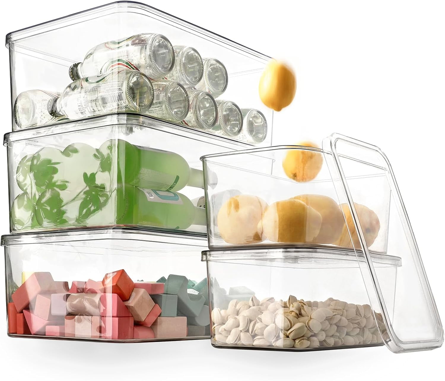 Clear Storage Bins With Lids,5 Packs Food Storage Organizer,Cabinet ...