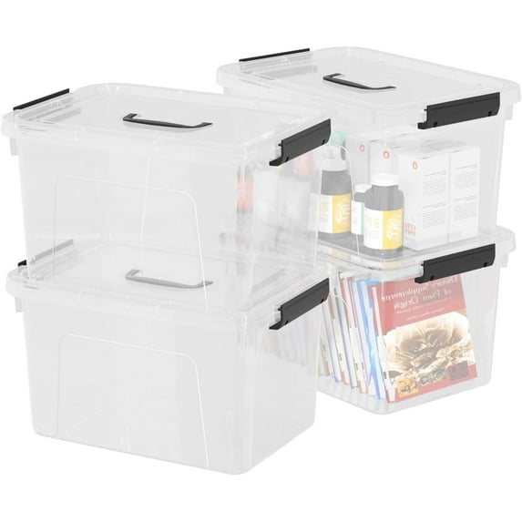 Clear Storage Bins with Lids, Plastic Storage Box, 10.5 Qt, Set of 4 ...