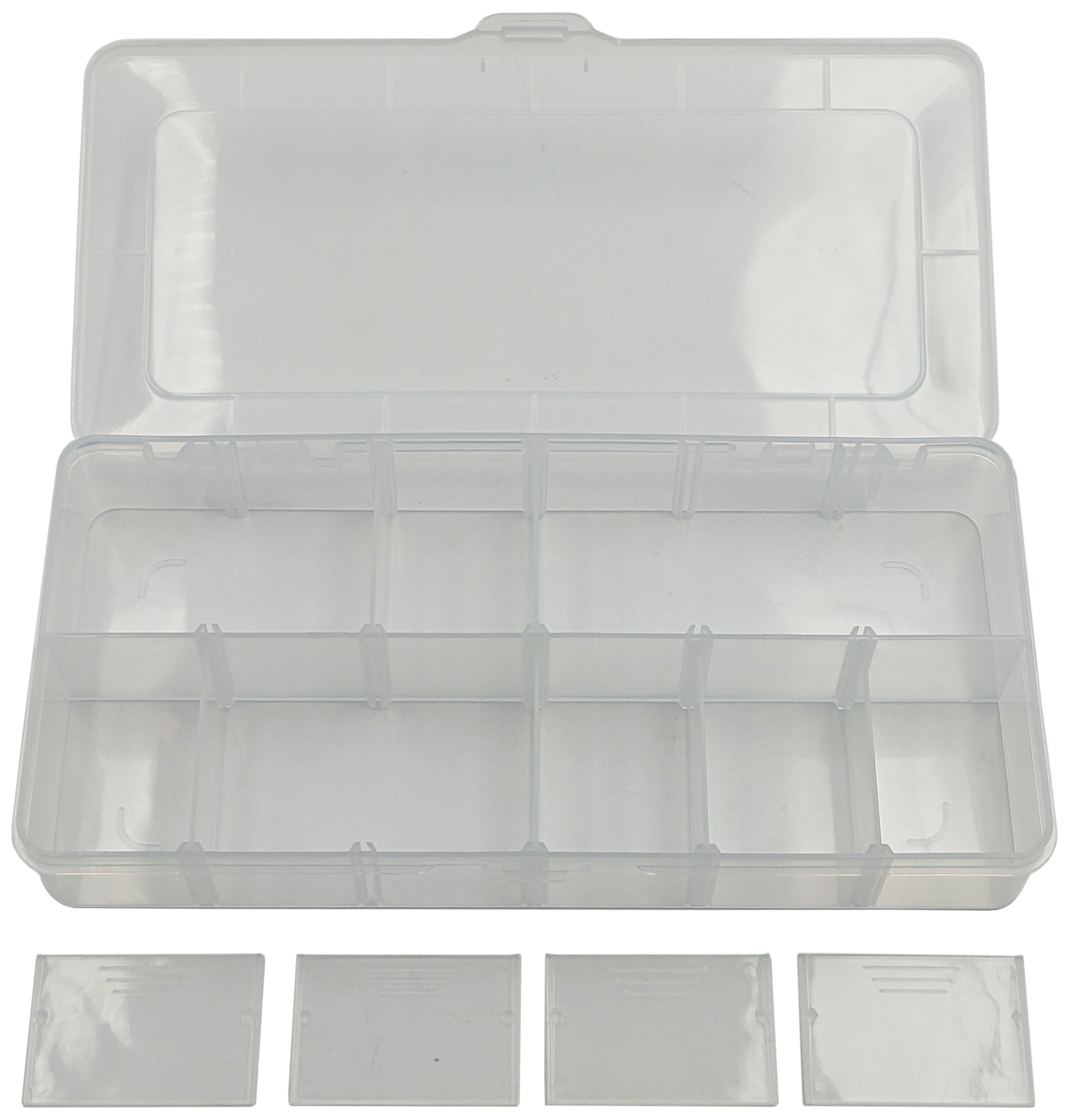 Clear Storage Box with Lid, Removable Dividers, 2 to 12 Divisions, 10 ...