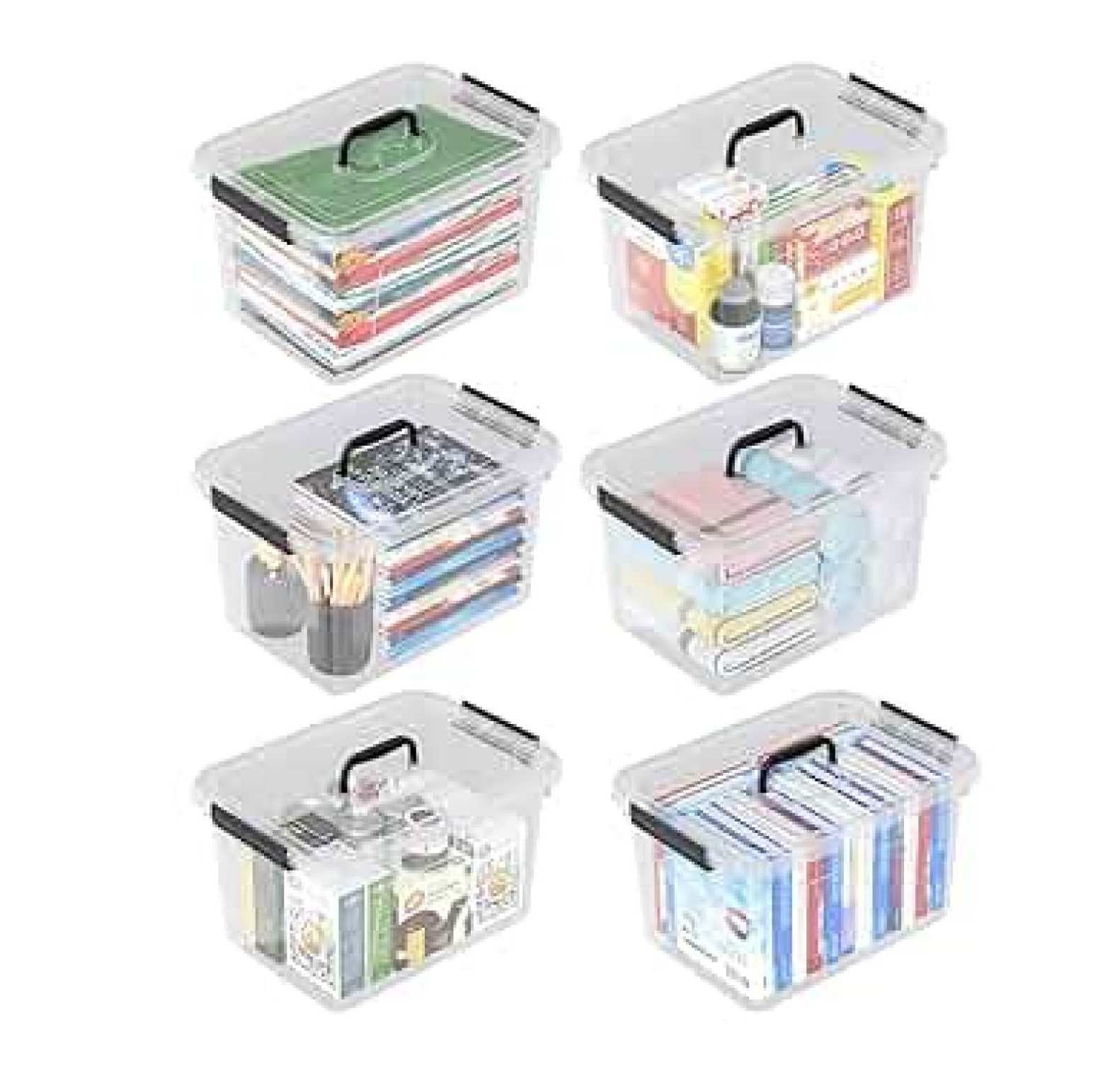 Clear Storage Boxes 10 Liter, Set of 6 with Handles - Plastic Tote Bins ...