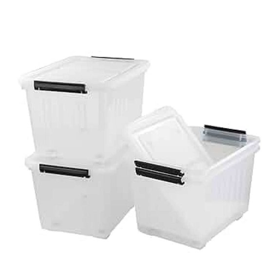 Clear Storage Boxes 4-Pack, 50L Wheeled Plastic Bins with Lids, Large Capacity Organizer ...