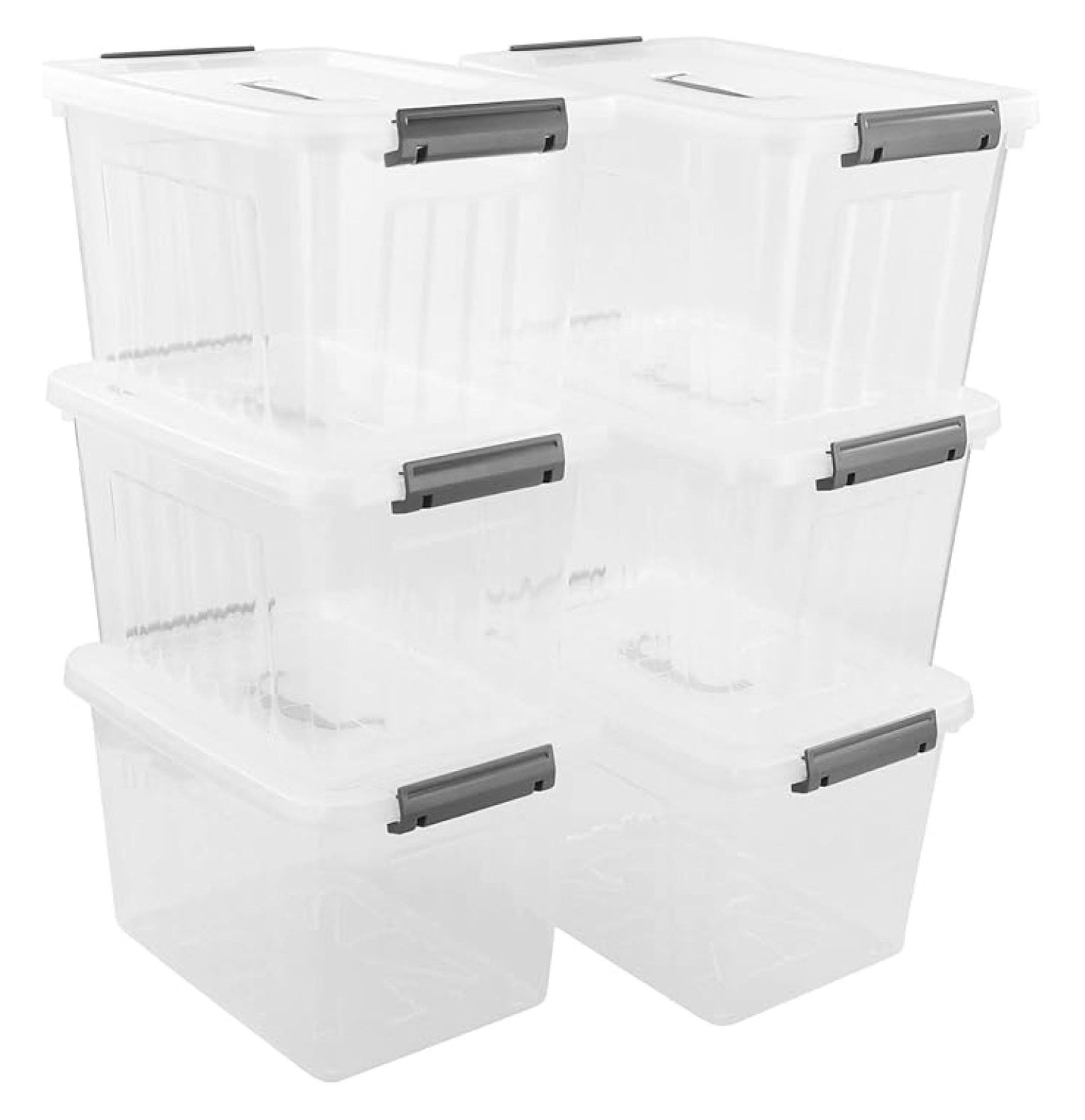 Clear Storage Boxes 6-Pack, 10L Plastic Latching Boxes, Stackable ...