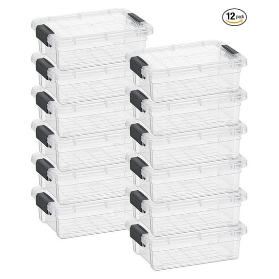 Clear Storage Boxes with Lids - 1.27 Quart Plastic Bins (12 Pack ...