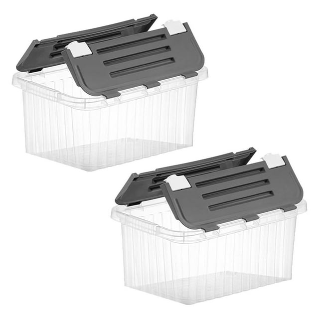 Clear Storage Boxes with Hinged Lids, 10 Quart, Plastic Container Bins ...