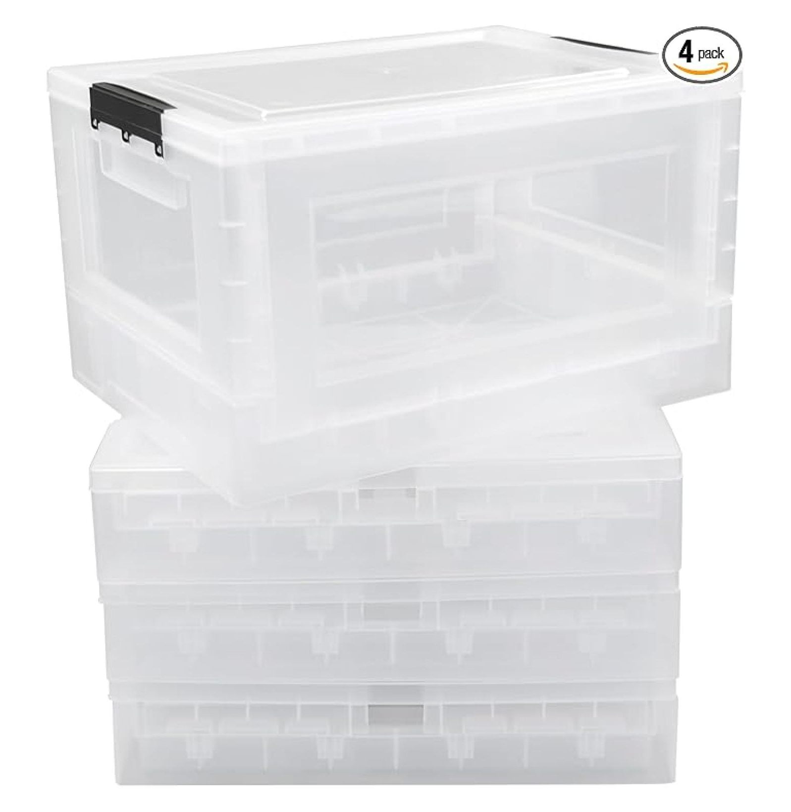 Clear Storage Crates 30L, Qskely Folding Plastic Storage Bins with Lid ...