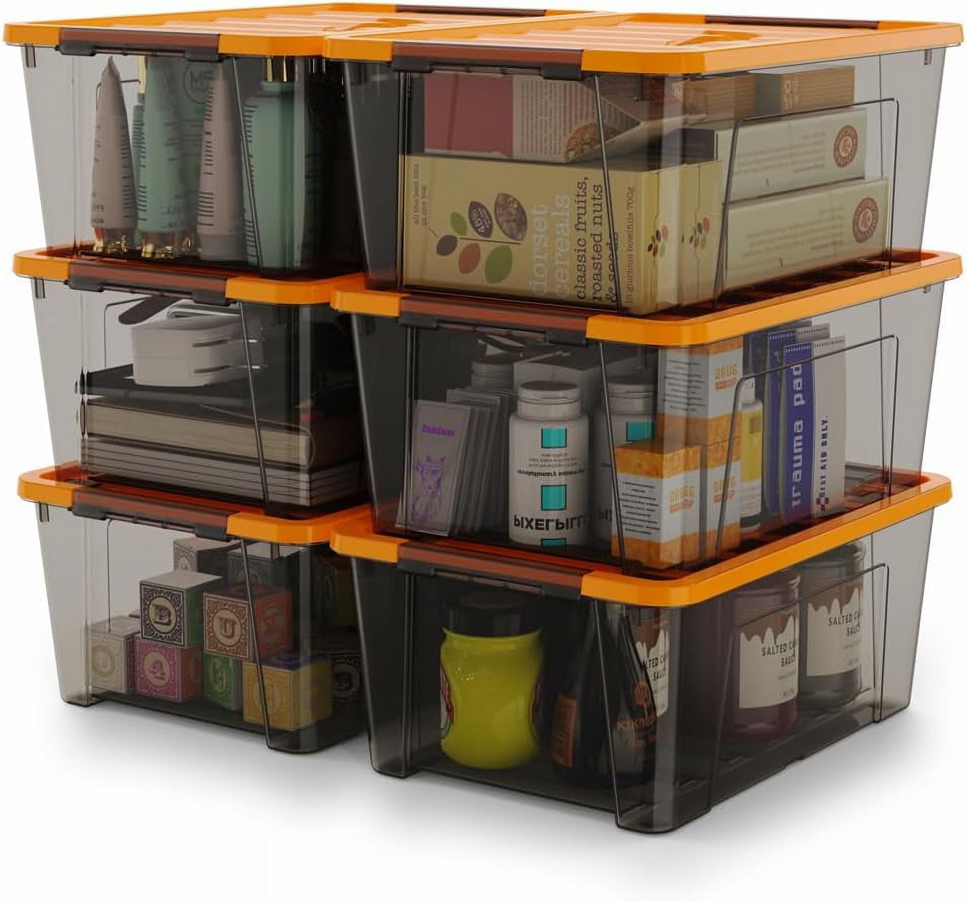 Clear Storage Latch Bins, 6-Pack Storage Organizer Box with Handle and ...