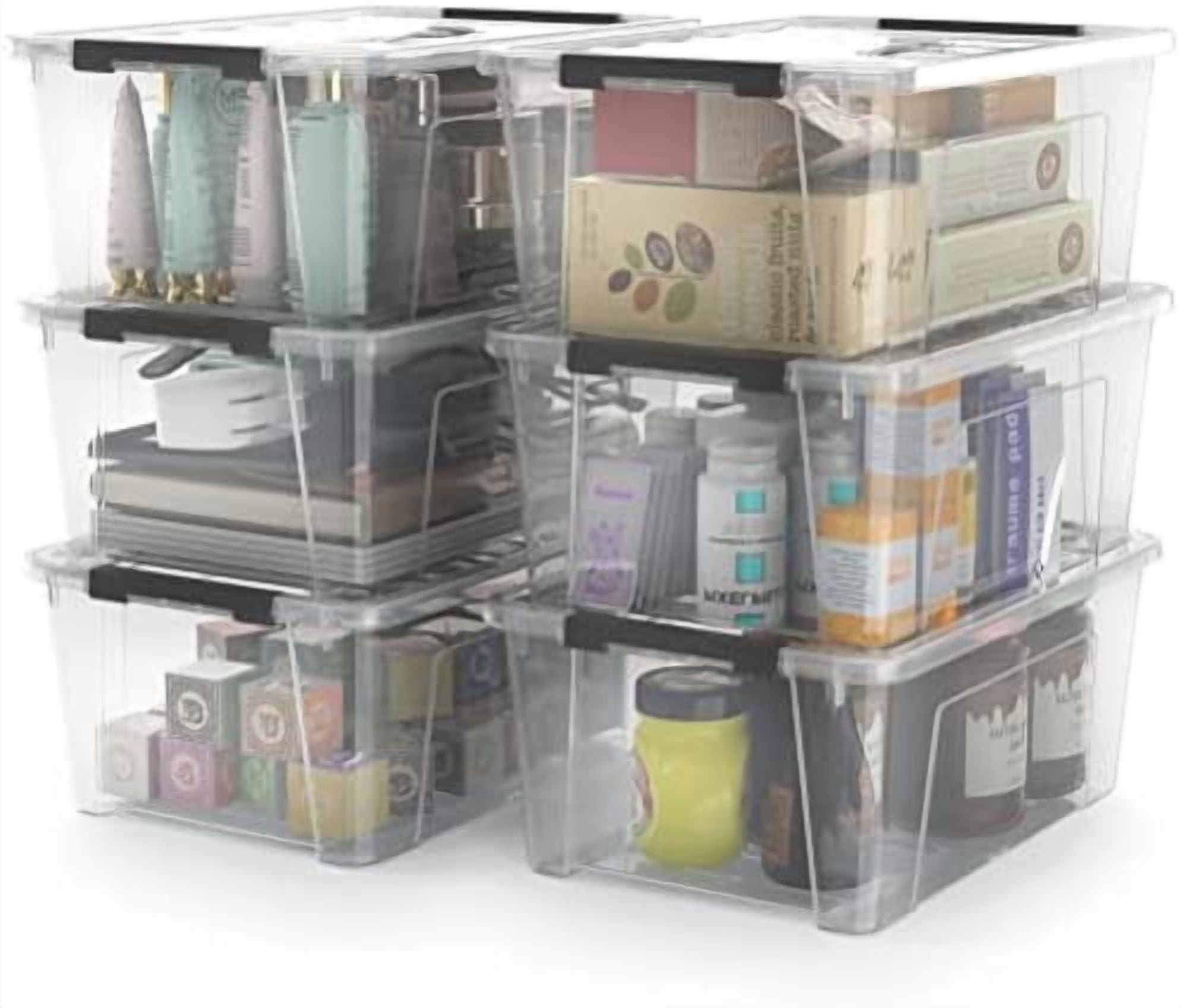 Clear Storage Latch Bins, 6-Pack Storage Organizer Box with Handle and ...