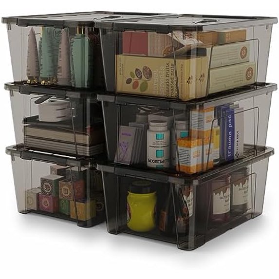 Clear Storage Latch Bins, 6-Pack Storage Organizer Box with Handle and ...